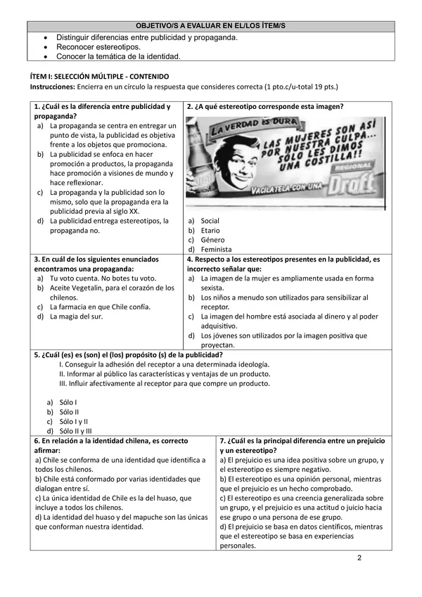 Evaluación Unidad 4 Séptimo básico: La identidad, quién soy y cómo me ...