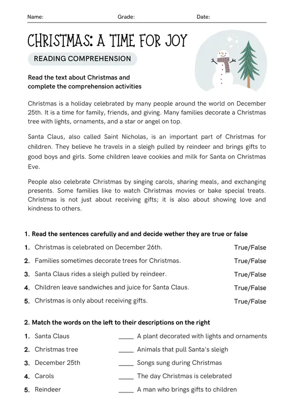 Reading conprehension Christmas: a time for joy | profe.social