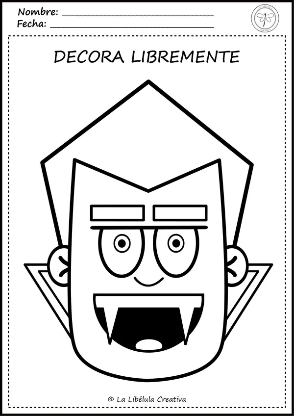 Fichas colorear halloween caras personajes BW | profe.social