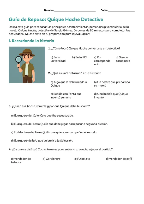 Guía de repaso "Quique Hache detective" | profe.social
