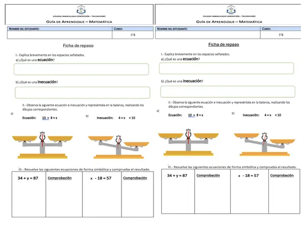 Guía ecuaciones e inecuaciones | profe.social