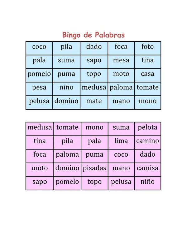 BINGO DE PALABRAS | profe.social