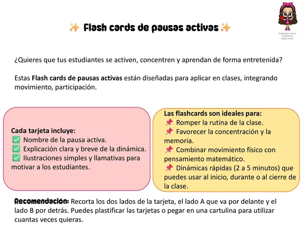 Flashcards de Pausas Activas con Movimientos – Energiza tu clase ...