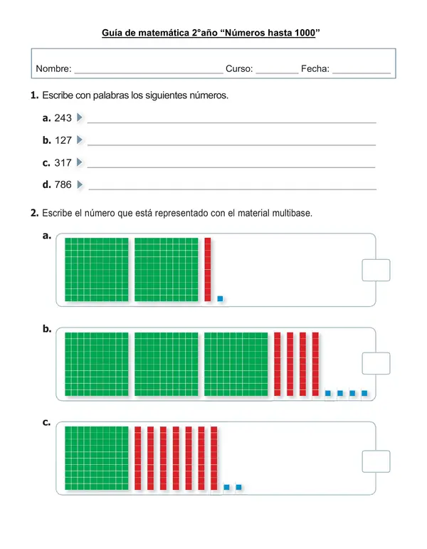 Guía 2°año "Números hasta 1000" | profe.social