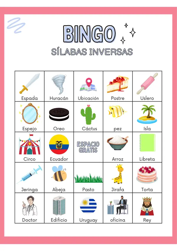 Bingo de Sílabas inversas | profe.social