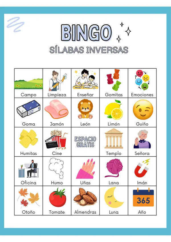 Bingo de Sílabas inversas | profe.social