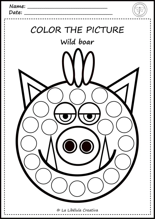 Worksheets coloring dot a dot forest wild animals faces decorate craft ...