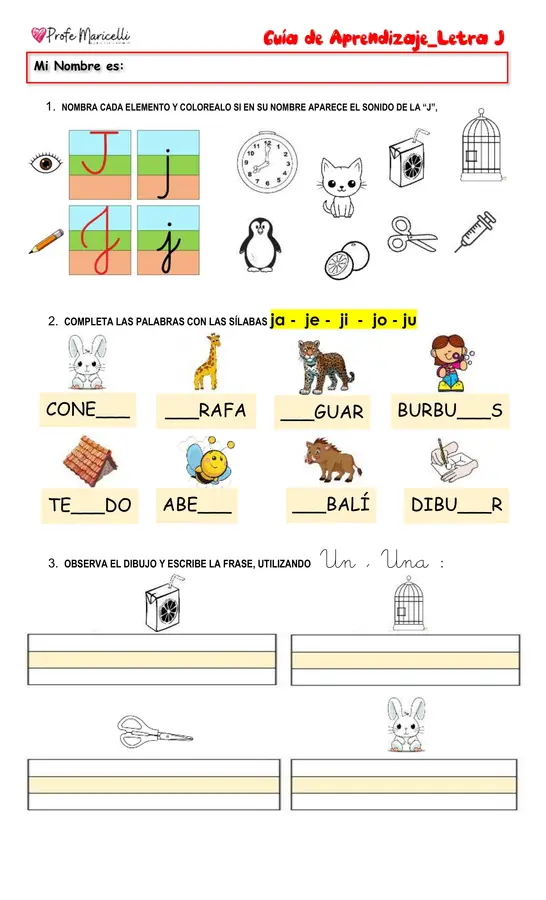 Guía de Aprendizaje Letra J | profe.social