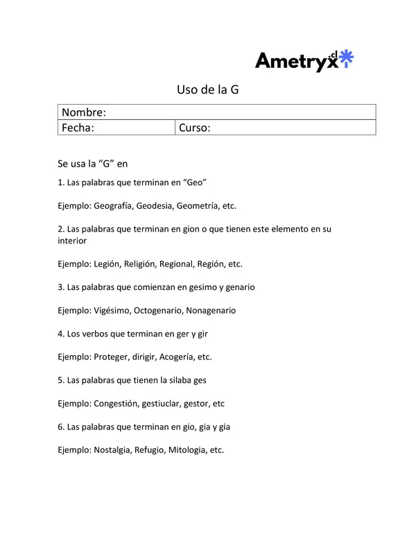 Uso de la letra G | profe.social