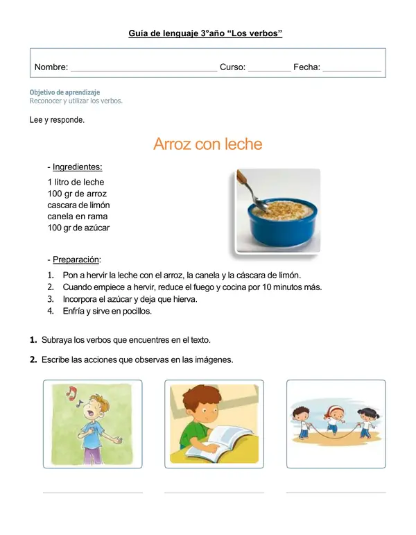 Guía De Lenguaje 3 Año Verbos Profe Social