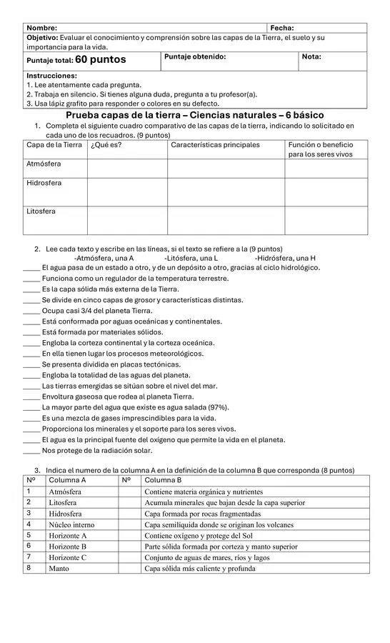 Pruebas capas de la tierra | profe.social