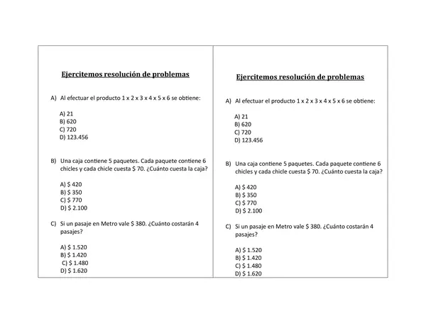 EJERCICIOS DE RESOLUCIÓN DE PROBLEMAS | profe.social