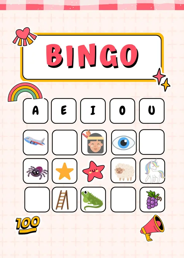 Bingo Vocales 7 tarjetas | profe.social