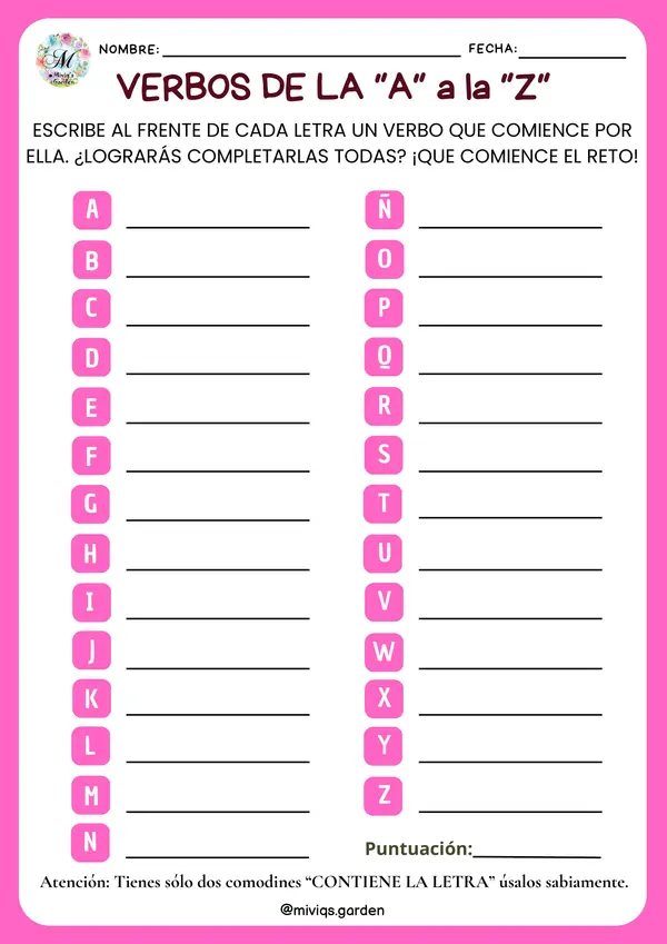 Plantillas de la A a la Z (Escritura y Vocabulario) | profe.social