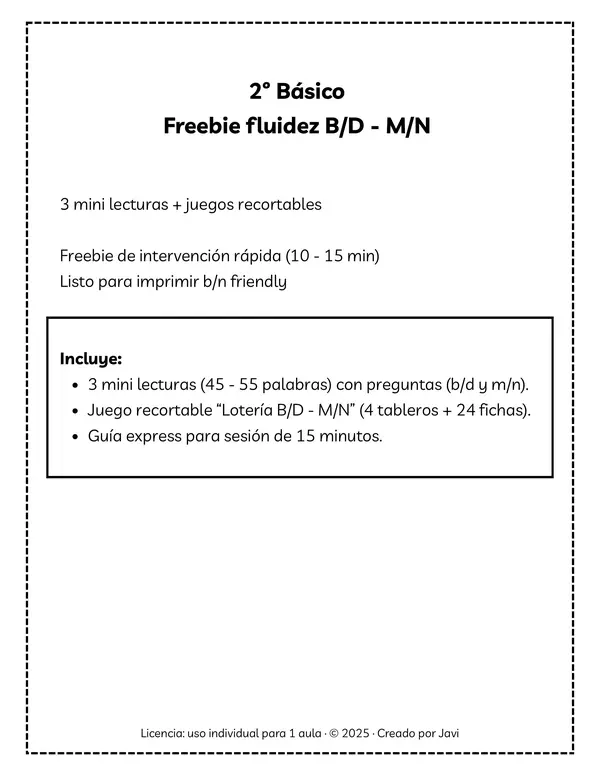 2° Básico | Freebie Fluidez B/D y M/N | 3 mini-lecturas + juego ...