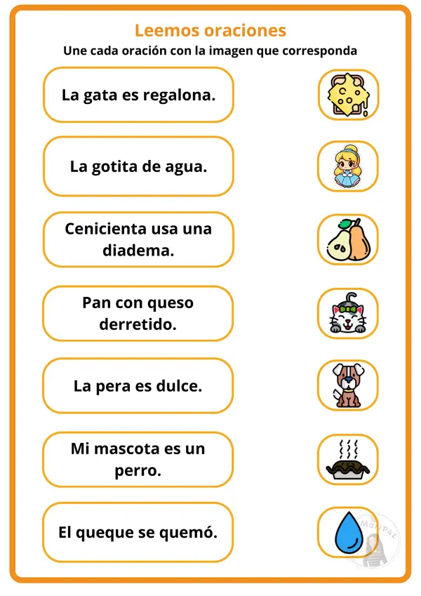 Lectura de oraciones M-P-L-S-T-N-D-F-C (ca-co-cu/ce-ci)-Q-R-G(ga-go-gu) | profe.social