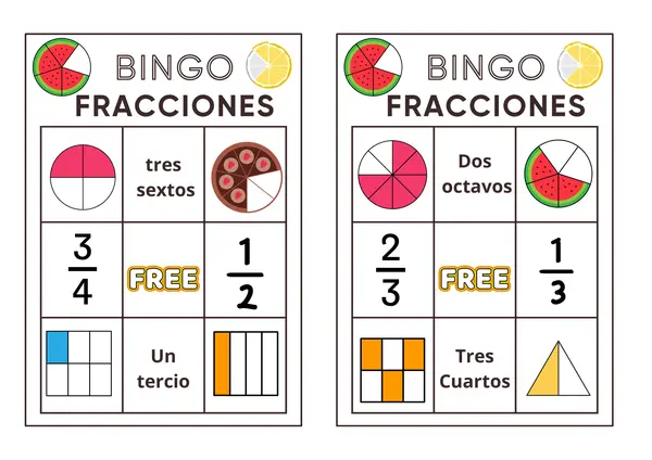 Bingo de fracciones | profe.social