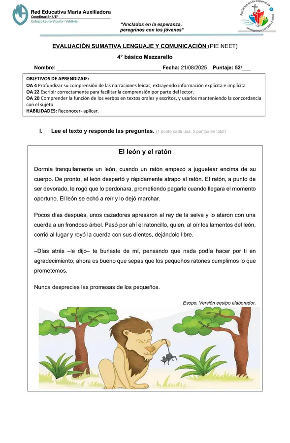 Prueba de comprensión lectora y plan lector la porota 4° básico | profe ...