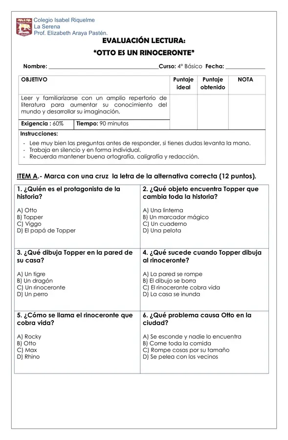Prueba "Otto es un rinoceronte" | profe.social