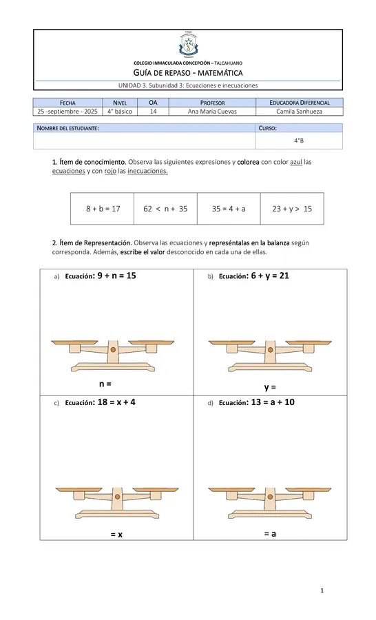 Guía ecuaciones e inecuaciones | profe.social