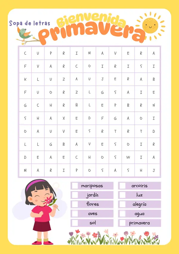 Sopa de Letras - Bienvenida Primavera | profe.social