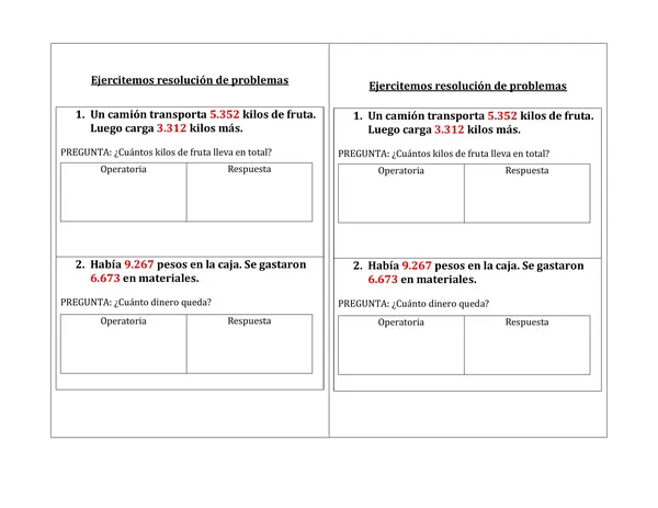 EJERCICIOS DE RESOLUCIÓN DE PROBLEMAS | profe.social