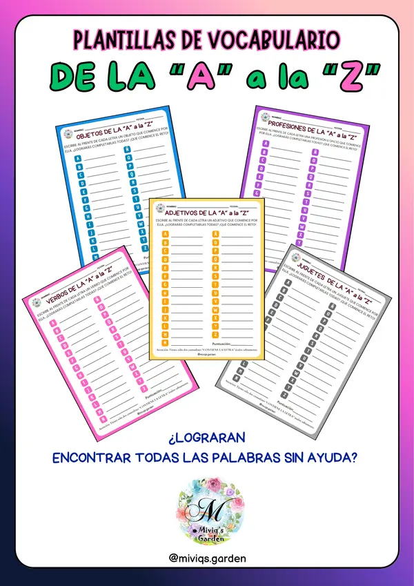 Plantillas de la A a la Z (Escritura y Vocabulario) | profe.social